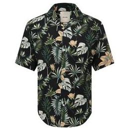 Only & Sons Hawaiihemd ONLY & SONS "ONSJONAS STYLE AOP SHIRT LIFE OTL", Herren, Gr. L, N-Gr, schwarz aop:leaves, Web, Obermaterial: 100% Viskose, bedruckt, slim fit normal, Hemden Hawaiihemd
