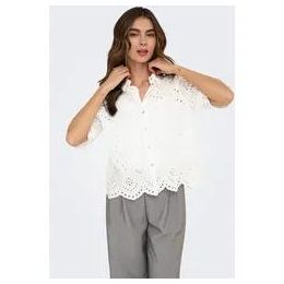Spitzenbluse Only "ONLVALAIS S/S SHIRT WVN NOOS", Damen, Gr. S, cloud dancer, Web, Obermaterial: 100% Baumwolle, unifarben, loose fit normal, gewellter Abschluss, Blusen Spitzenbluse, Baumwolle, loose fit