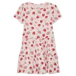 Jerseykleid s.Oliver JUNIOR, M&auml;dchen, Gr. 122, N-Gr, rosa (light rose), Jersey, Obermaterial: 95% Baumwolle, 5% Elasthan, gebl&uuml;mt, gemustert, bequem kniefrei, Rundhals, Puff&auml;rmel, Kleider Jerseykleid, Stufenkleid mit All-Over-Print