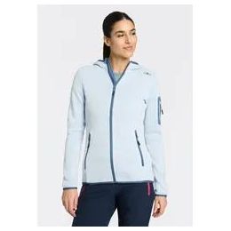 Strickfleecejacke CMP "KNITTED MELANGE HOODY WOMAN HOODY JACKET", Gr. 38, sky blau, bia, Strick, Obermaterial: 100% Polyester, hoch geschlossener Ausschnitt, eingefasste Kante, Jacken, &Uuml;nbergangsjacke f&uuml;r Outdoor-Aktivit&auml;ten, mit Kapuze, atmungsaktiv