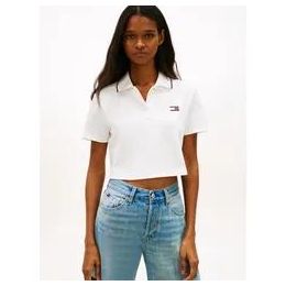 Tommy Hilfiger Poloshirt TOMMY JEANS "TJW CRP BADGE SHORT SLEEVE POLO", Damen, Gr. S (36), ecru, Piqu&eacute;, Obermaterial: 97% Baumwolle, 3% Elasthan, unifarben, gerade taillenlang, V-Ausschnitt, abgesteppte Kante, Shirts, mit verk&uuml;rztem Schnitt, Boxy Fit