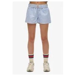 Shorts Superdry "COTTON STRIPE ELASTIC SHORT", Damen, Gr. M, N-Gr, broker blau stripe, Web, Obermaterial: 100% Baumwolle, gestreift, regular fit ca. Mitte Oberschenkel, Hosen Shorts