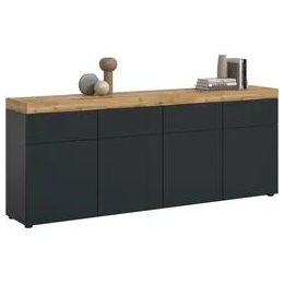 Sideboard OTTO HOME "MAMBO, TOPSELLER, Breite 200cm, 4 T&uuml;ren, 4 Schubk&auml;sten, push-2-open", schwarz, wotan eiche nachbildung, B:200cm H:80cm T:37cm, FSC-zertifizierter Holzwerkstoff, Sideboards, Sideboard, Kommode, Anrichte, Wohnzimmer, Schlafzimmer
