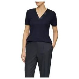 T-Shirt s.Oliver BLACK LABEL, Damen, Gr. 34, blau (navy), Web, Obermaterial: 100% Viskose, unifarben, normal h&uuml;ftbedeckend, V-Ausschnitt, Shirts T-Shirt, mit satiniertem V-Ausschnitt