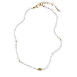 Collier "Schmuck Geschenk Kupfer Halsschmuck Halskette Glasperlen Herz", gelbgoldfarben, wei&szlig;, ANISTON JEWELRY & WATCHES, Halsketten, Damen, Kupfer Nylon, L: 44 B: 3mm, Kupfer, Nylon, Collier, Made in Germany - mit Glasstein, B:3mm