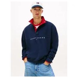 Tommy Hilfiger Fleecepullover TOMMY JEANS "RRELAXED POP LINEAR MOCK POLAR FLEECE", Herren, Gr. XXL, schwarz night navy, Sweatware, Obermaterial: 100% Polyester, unifarben, relaxed fit normal, Rundhals, eingesetzt gerader Abschluss, Sweatshirts Fleecepullover, Relaxed fit mit Stehkragen