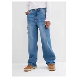 Loose-fit-Jeans bonprix, Jungen, Gr. 158, N-Gr, hellblau denim, Denim/Jeans, Obermaterial: 82% Baumwolle, 17% Polyester, 1% Elasthan, loose fit, Jeans, Baggy-Schnitt, mit sechs Taschen, aus Baumwolle mit Elasthan