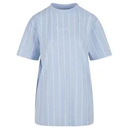 T-Shirt Karl Kani "Karl Kani Small Signature Essential Pinstripe Os Tee", Damen, Gr. XS, lightblau, wei&szlig;, 100% Baumwolle, gestreift, normal, Rundhals, Shirts T-Shirt