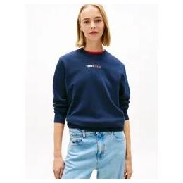Tommy Hilfiger Sweatshirt TOMMY JEANS "TJW REG ESS LOGO 2 CREW EXT", Damen, Gr. XL (42), schwarz night navy, Sweatware, Obermaterial: 100% Baumwolle, unifarben, regular fit h&uuml;ftbedeckend, Rundhals, Rippb&uuml;ndchen, Sweatshirts Sweatshirt, Baumwoll-Sweatware, Logoschriftzug