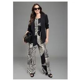 Jumpsuit Laura Scott, Damen, Gr. 44, N-Gr, schwarz, beige, Jersey, Obermaterial: 98% Polyester, 2% Elasthan, gemustert, figurbetont, V-Ausschnitt, Overalls Jumpsuit, abstrakt Gemustert, ohne &Auml;rmel, aus Polyester und Elasthan