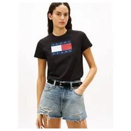 Tommy Hilfiger Kurzarmshirt TOMMY JEANS "TJW REG TJ FLAG SS TEE", Damen, Gr. L (40), schwarz, Single Jersey, Obermaterial: 100% Baumwolle, unifarben, regular fit, Rundhals, Shirts