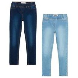 Jeansjeggings bonprix, M&auml;dchen, Gr. 152, N-Gr, blau (dunkelblau denim, hellblau denim), Obermaterial: 82% Baumwolle, 17% Polyester, 1% Elasthan, skinny fit, Jeans, Skinny Fit, mit angedeuteten Taschen
