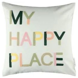 Kissenbezug Tom Tailor HOME "Happy", sanftes wei&szlig;, B:45cm H:1cm L:45cm, Polyester, Baumwolle, Polyester, Kissenbez&uuml;ge, Kissenbezug, mit aufgesticktem Schriftzug