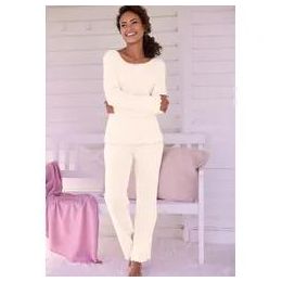 Pyjama Vivance DREAMS, Damen, Gr. 36/38, apricot, Jersey, Obermaterial: 100% Baumwolle, bequem h&uuml;ftlang, Rundhals, eingesetzt Babylock kontrastfarben, Homewear-Sets Pyjama, mit romantischem Ajour Muster