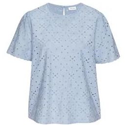 Kurzarmbluse Lascana, Damen, Gr. 40, blau (himmelblau), Web, Obermaterial: 100% Baumwolle, unifarben, figurumspielend h&uuml;ftlang, Rundhals, Blusen, mit Lochstickerei, Damenbluse, casual-elegant