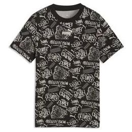 T-Shirt Puma "MID 90s Bedrucktes T-Shirt Jungen", Jungen, Gr. 140, schwarz, Obermaterial: 100% Baumwolle. Rippe: 29% Polyester, 71% Baumwolle, mehrfarbig, regular fit, Rundhals, Shirts T-Shirt