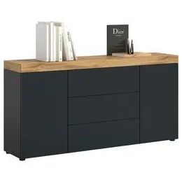 Sideboard OTTO HOME "MAMBO, TOPSELLER, Breite 160cm, 2 T&uuml;ren, 3 Schubk&auml;sten, push-2-open", schwarz, wotan eiche nachbildung, B:160cm H:80cm T:37cm, FSC-zertifizierter Holzwerkstoff, Sideboards, Sideboard, Kommode, Anrichte, Wohnzimmer, Schlafzimmer