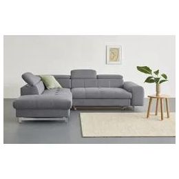 Ecksofa COTTA "Chef L-Form", stone, B:257cm H:72cm T:206cm, Luxus-Microfaser (100% Polyester);Kunstleder Softlux;Leder Advantage (abgedecktes Spalt-Rindsleder), R&uuml;ckseite mit schwarzem Spannstoff bezogen;NaturLEDER (echtes Rindsleder), R&uuml;ckseite mit schwarzem Spannstoff bezogen, Sofas, Ecksofa, mit Kopfteilverstellung, edle Metallkufen, wahlweise mit Bettfunktion