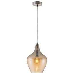 NOWA H&auml;ngeleuchte "PASO", nickelfarben matt, 1, &Oslash; 22cm H: 150cm, 1 Stk., Leuchten, Metall Nickel matt, Glas amber, h&ouml;henverstellbar, &oslash; 220mm, E27 40W, H&auml;ngeleuchte