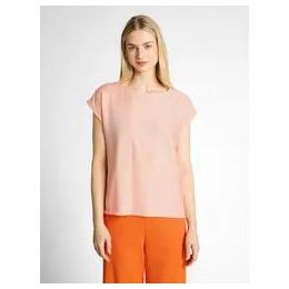 Rundhalsshirt Tom Tailor DENIM, Damen, Gr. XL, small apricot wei&szlig;, Web, Obermaterial: 58% Viskose, 38% Polyester, 4% Elasthan, geringelt, gestreift, normal taillenlang, Rundhals, Shirts Rundhalsshirt, &Auml;rmellos im Streifen-Look