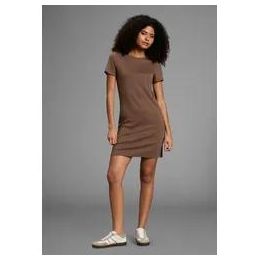 Shirtkleid Flashlights, Damen, Gr. 52/54, N-Gr, braun, Rippware, Obermaterial: 100% Baumwolle, unifarben, figurbetont mini, Rundhals, Kleider Shirtkleid, figurbetonter Schnitt, Kurzarm, Rundhalsausschnitt, Mini-L&auml;nge