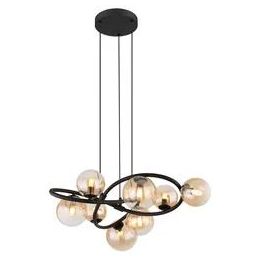Globo LIGHTING H&auml;ngeleuchte "TUBERIUS", schwarz matt, 8, &Oslash; 65cm H: 120cm, 1 Stk., Leuchten, Schwarze H&auml;ngeleuchte mit Glas amber, klar verlaufend, 8x G9, H&auml;ngeleuchte