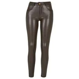 Stoffhose Urban Classics "Urban Classics Damen Ladies Mid Waist Synthetic Leather Pants", Damen, Gr. 27, Normalgr&ouml;&szlig;en, braun, 97% Polyester, 3% Elasthan, unifarben, slim fit, Hosen Stoffhose