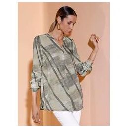 CR&Eacute;ATION L Longbluse CREATION L, Damen, Gr. 46, sand, grau, bedruckt, 100% Viskose, gemustert, V-Ausschnitt, Blusen Longbluse