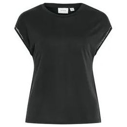 Kurzarmshirt Vila "VIMODALA C/S O-NECK DETAIL TOP - NOOS", Damen, Gr. L, schwarz, Jersey, Obermaterial: 70% Modal, 30% Polyester, unifarben, regular fit normal, Rundhals, Shirts