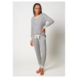 Pyjama Skiny "Night In Mix & Match", Damen, Gr. 44, grau melange, Single Jersey, Obermaterial: 95% Baumwolle, 5% Elasthan, meliert, unifarben, normal lang, eckiger Ausschnitt, Homewear-Sets Pyjama, bequem, elastischer Bund, mit Taschen, Baumwollmix