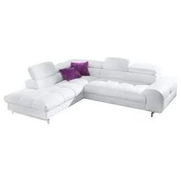 Ecksofa COTTA "Chef L-Form", altwei&szlig;, B:257cm H:72cm T:206cm, Luxus-Microfaser (100% Polyester);Kunstleder Softlux;Leder Advantage (abgedecktes Spalt-Rindsleder), R&uuml;ckseite mit schwarzem Spannstoff bezogen;NaturLEDER (echtes Rindsleder), R&uuml;ckseite mit schwarzem Spannstoff bezogen, Sofas, Ecksofa, mit Kopfteilverstellung, edle Metallkufen, wahlweise mit Bettfunktion