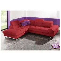 Ecksofa COTTA "Chef L-Form", rot, B:257cm H:72cm T:206cm, Luxus-Microfaser (100% Polyester);Kunstleder Softlux;Leder Advantage (abgedecktes Spalt-Rindsleder), R&uuml;ckseite mit schwarzem Spannstoff bezogen;NaturLEDER (echtes Rindsleder), R&uuml;ckseite mit schwarzem Spannstoff bezogen, Sofas, Ecksofa, mit Kopfteilverstellung, edle Metallkufen, wahlweise mit Bettfunktion