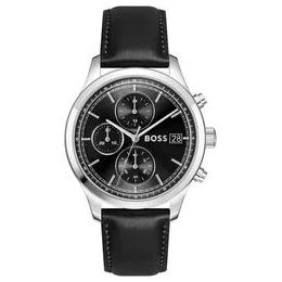 Chronograph BOSS "STRATUS", schwarz, silberfarben, Armbanduhren, Herren, Chronograph, Quarzuhr, Armbanduhr, Herrenuhr, Lederarmband, analog, Tag