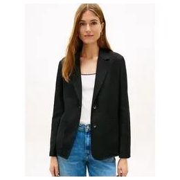 Kurzblazer Tommy Hilfiger "NEW ESS LINEN REG SB BLAZER", Damen, Gr. 42, schwarz, Web, Obermaterial: 76% Leinen, 24% Lyocell, unifarben, gerade normal, Blazer Kurzblazer, mit aufgesetzten Taschen