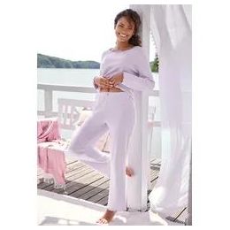 Pyjama Vivance DREAMS, Damen, Gr. 36/38, lavendel, Jersey, Obermaterial: 100% Baumwolle, bequem h&uuml;ftlang, Rundhals, eingesetzt Babylock kontrastfarben, Homewear-Sets Pyjama, mit romantischem Ajour Muster