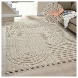 Teppich OTTO HOME "Jonne, Boho-Design, Scandi, Designteppich", beige, B:140cm H:20mm L:200cm, Kunstfaser, Teppiche, Teppich, Hoch-Tief, 3D Optik, skandinavischer Stil, Wohnzimmer, Schlafzimmer