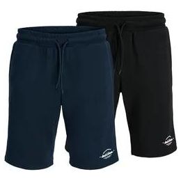 Jack & Jones Shorts JACK & JONES "JPSTGORDON BRANDON SWEAT SHORTS MP 2PK", Herren, Gr. XS, N-Gr, schwarz pack:with wei&szlig; melange, Web, Obermaterial: 65% Polyester, 35% Baumwolle, meliert, regular fit, Hosen Shorts