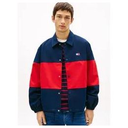 Tommy Hilfiger Hemdjacke TOMMY JEANS "TJM COLORBLOCK", Herren, Gr. XXL, schwarz night navy, Web, Obermaterial: 65% Baumwolle, 35% Polyester, regular fit normal, Rundhals, eingesetzt elastischer Bund, Jacken, Regular fit mit Hemdkragen