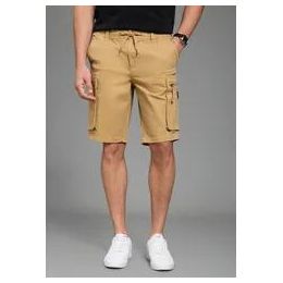 Cargoshorts Bruno Banani "Dehnbund", Herren, Gr. 3XL, N-Gr, beige, Web, Obermaterial: 98% Baumwolle, 2% Elasthan, unifarben, regular fit kniefrei, Hosen, Cargohose mit geradem Bein, mit Bindeband am Bund