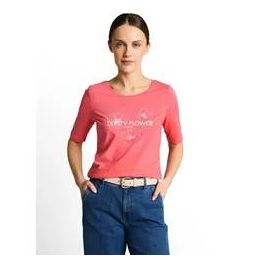 Kurzarmshirt Tom Tailor, Damen, Gr. XL, soft coral pink, Single Jersey, Obermaterial: 95% Baumwolle, 5% Elasthan, bedruckt, regular fit h&uuml;ftbedeckend, tiefer Rundhals, Shirts, Sommershirt mit Frontprint