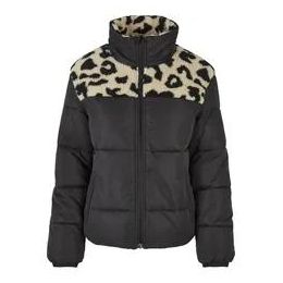 Winterjacke Urban Classics "Urban Classics Damen Ladies AOP Sherpa Mixed Puffer Jacket", Damen, Gr. XXL, schwarz, sandleo, 100% Polyester, mehrfarbig, oversize, amerikanischer Ausschnitt, Jacken Winterjacke