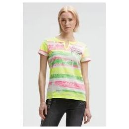 V-Shirt SOCCX, Damen, Gr. S, neon rainbow, Single Jersey, Material: 100% Baumwolle, bedruckt, gestreift, regular fit normal, V-Ausschnitt, eingesetzt gerader Abschluss, Shirts, mit l&auml;ngerer R&uuml;ckenpartie