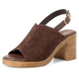 Sandalette Tamaris, Damen, Gr. 39, mokka, Veloursleder, unifarben, Schuhe Sandalette, Blockabsatz, Sommmerschuh mit verstellbarer Schnalle