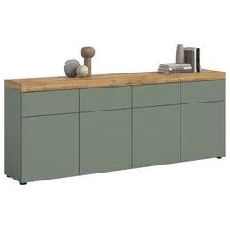 Sideboard OTTO HOME "MAMBO, TOPSELLER, Breite 200cm, 4 T&uuml;ren, 4 Schubk&auml;sten, push-2-open", smoke gr&uuml;n, wotan eiche nachbildung, B:200cm H:80cm T:37cm, FSC-zertifizierter Holzwerkstoff, Sideboards, Sideboard, Kommode, Anrichte, Wohnzimmer, Schlafzimmer