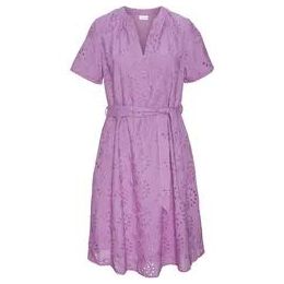 Blusenkleid Lascana, Damen, Gr. 38, N-Gr, lila (violett), Web, Obermaterial: 100% Baumwolle. Futter: 100% Baumwolle, unifarben, figurumspielend bodenlang, tiefer V-Ausschnitt, 1-Knopf-Manschette, Kleider Blusenkleid, und Lochstickerei, Spitzenkleid