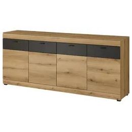 Sideboard Home Affaire "Soleto, moderner Schrank, Kommode, 200 cm breit", eiche evoke, B:200cm H:87cm T:42cm, FSC-zertifizierter Holzwerkstoff, Sideboards, Sideboard, zeitlos, schwarze Griffe aus Metall, ausreichend Stauraum