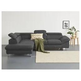 Ecksofa COTTA "Driver L-Form", dunkelgrau, B:268cm H:73cm T:214cm, Kunstleder SOFTLUX;LEDER BEEFY (ein abgedecktes Spalt-Rindsleder) im Sitz und R&uuml;cken (Korpus in Kunstleder);Luxus-Kunstleder;Leder Pampas (echtes Rindsleder) im Sitz und R&uuml;cken (R&uuml;ckseite mit Spannstoff bezogen), Sofas, Ecksofa, mit Kopfteilverstellung, wahlweise mit Bettfunktion & Bettkasten