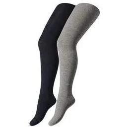 Strumpfhose Camano "Strumpfhose 2er Pack", M&auml;dchen, Gr. 152/164, blau (light grau, navy), 75% Baumwolle, 22% Polyamid, 3% Elasthan, Strumpfhosen Strumpfhose