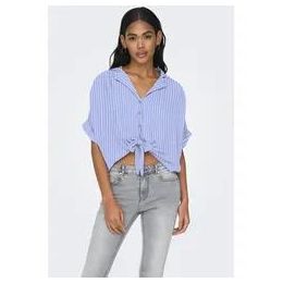 Kurzarmbluse Only "ONLPAULA LIFE S/S TIE SHIRT WVN NOOS", Damen, Gr. M, ultramarine stripes:cd stripes, Web, Obermaterial: 100% Viskose, gestreift, regular fit normal, V-Ausschnitt, Blusen, Viskose, regular fit