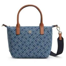 Tragetasche Tommy Hilfiger "POPETTE MINI TOTE DENIM FLAG", Damen, Gr. B/H/T: 34cm x 21cm x 14cm, blau, Baumwolle, Leder, Taschen, Damen Umh&auml;ngetasche, Schultertasche, Handtasche mit TJ-Label